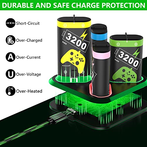 4 Pack 3200mAH Rechargeable Battery Packs with Charger Dock USB Charger Station for Xbox One Controller Xbox Series X|S, Xbox One S/One X/One Elite