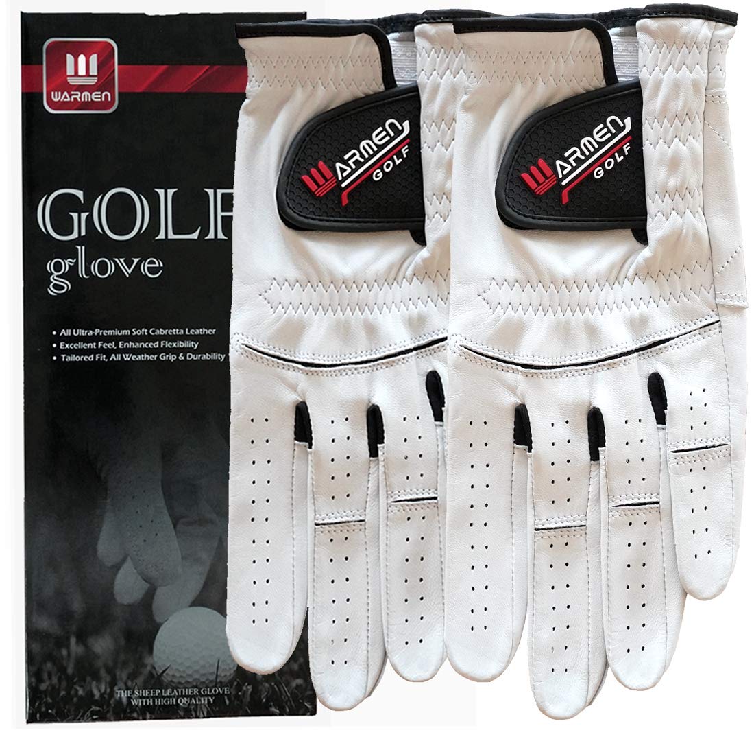 2 Pack Golf Gloves for Men - Premium Cabretta Leather Glove Left Hand (Natural White (Worn on Left Hand), 26=X-Large)