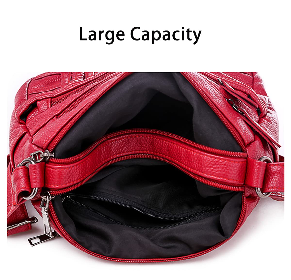 AIRUI Women Crossbody Bag, PU Leather Pocketbooks Multi Pocket Lightweight Shoulder Purse Messenger Bag - Black…