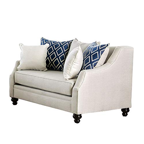Benjara, White Fabric Upholstered Wooden Loveseat with Tufted Details
