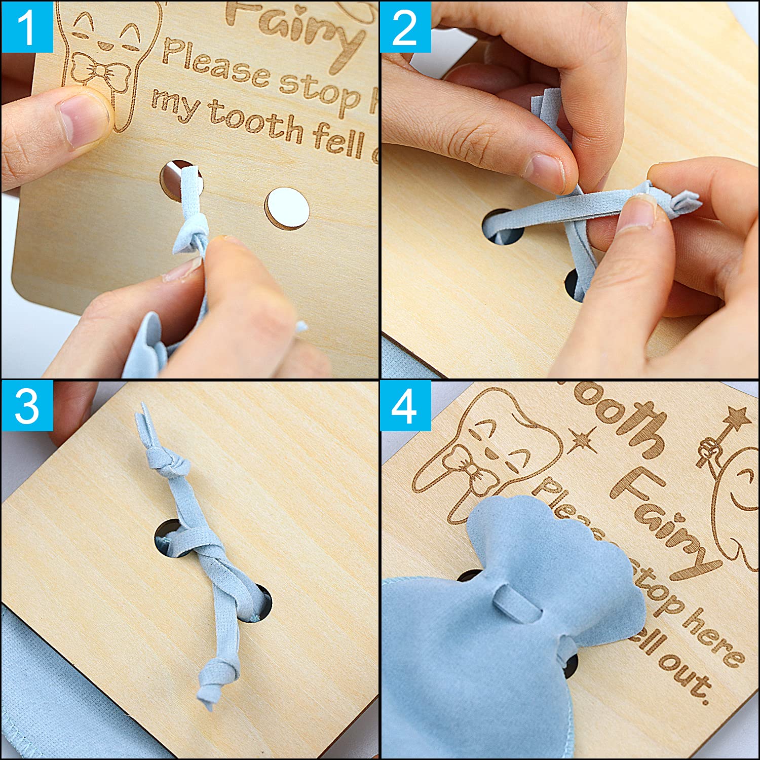 MoonBrush Tooth Fairy Door Hanger Set, with Tooth Bags Encourage Gift for Lost Teeth Kids, 4 Piece Set