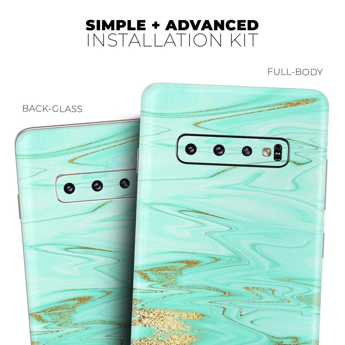DesignSkinz Mint Marble & Digital Gold Foil V11 Protective Vinyl Decal Wrap Skin Cover Compatible with The Samsung Galaxy S20 (Screen Trim & Back Glass Skin)