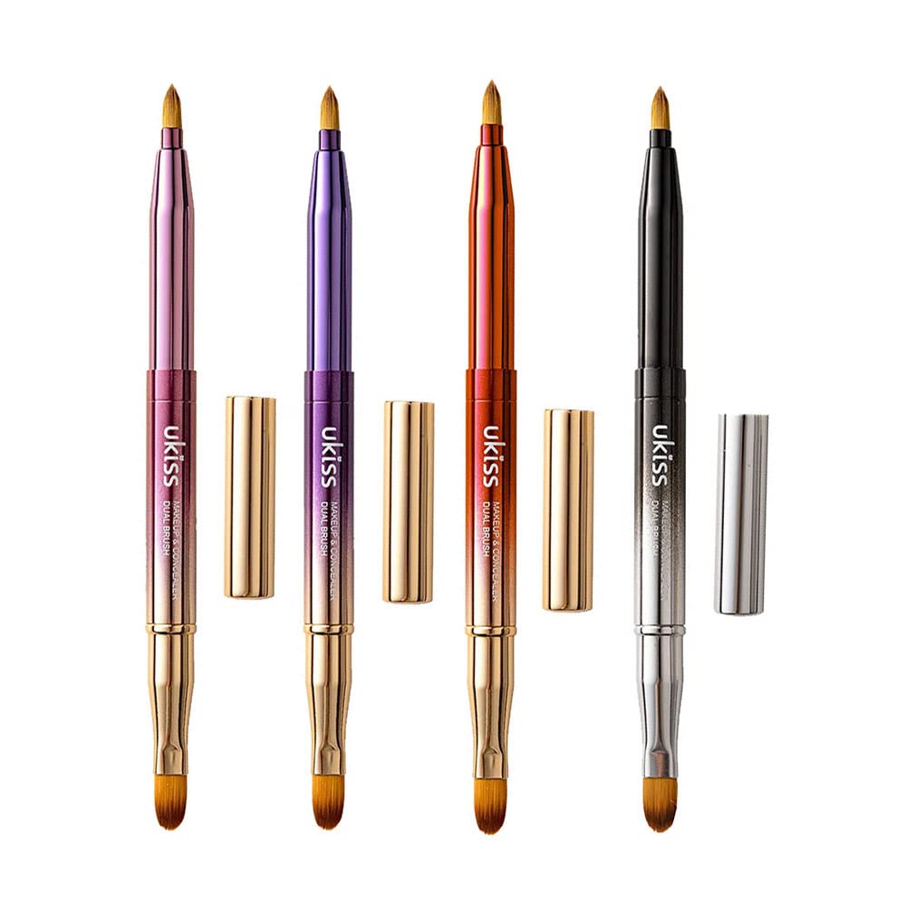 4 Pieces Gradient Retractable Lip Brush Lipstick Eyeshadow Foundation Makeup Brush, Lip Concealer Brush, Portable Dual End Travel Brush Tool with Cap for Lipstick Gloss Smear