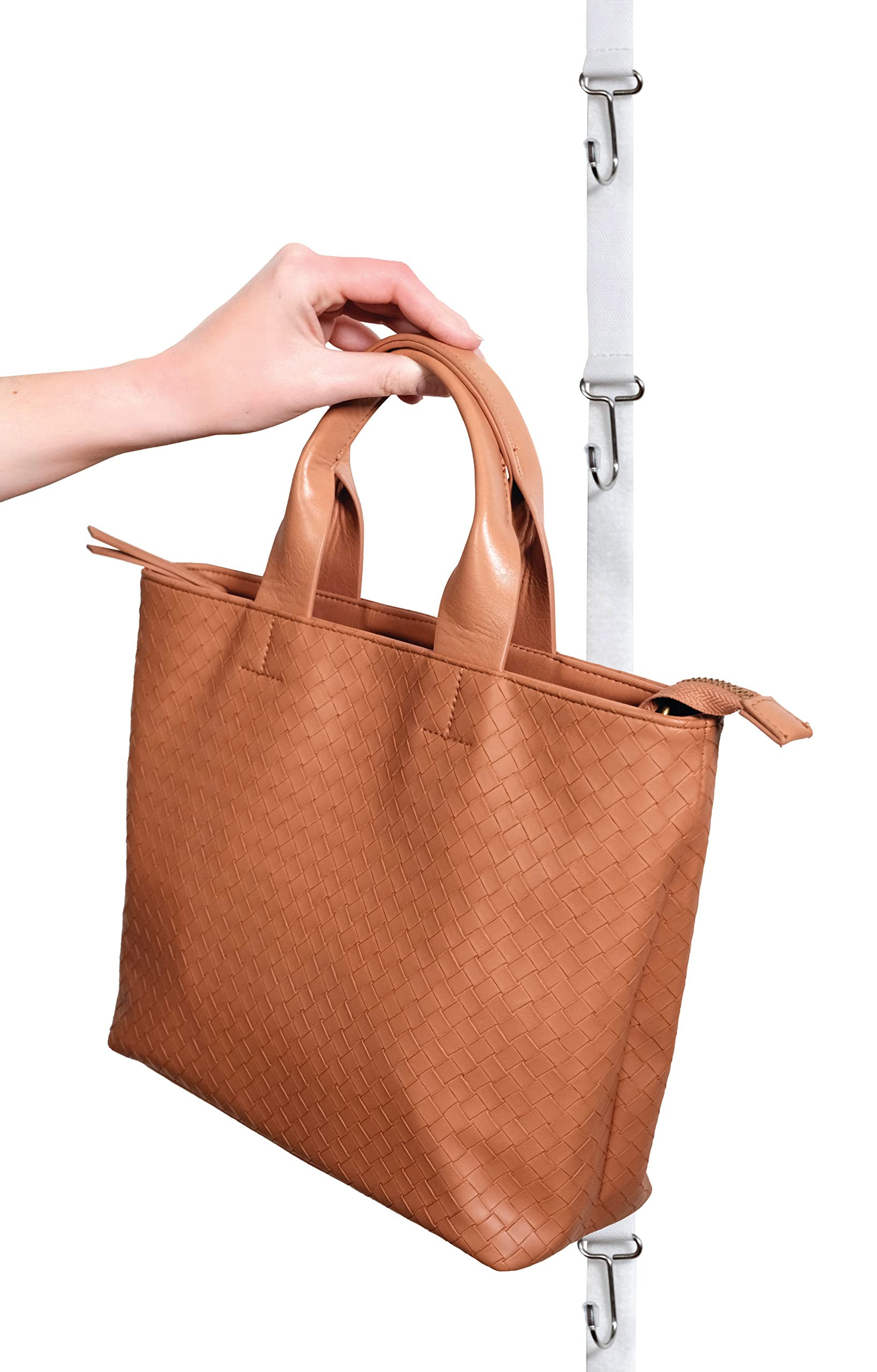 Jokari Heavy Duty 16 Hook Over The Door Purse Rack for Hats and Accessories. Adjustable Straps and Movable Velcro Hooks To Store, Organize and Display Bags, Scarves or Caps Saving Closet Storage Space