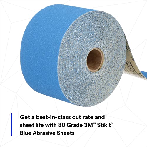 3M Stikit Blue Abrasive Sheet Roll, 36217, No Hole, 2.75 in x 20 yd, 80+ Grade, Automotive Sanding Roll Sandpaper for Coating Removal, Body Repair, Auto Sanding