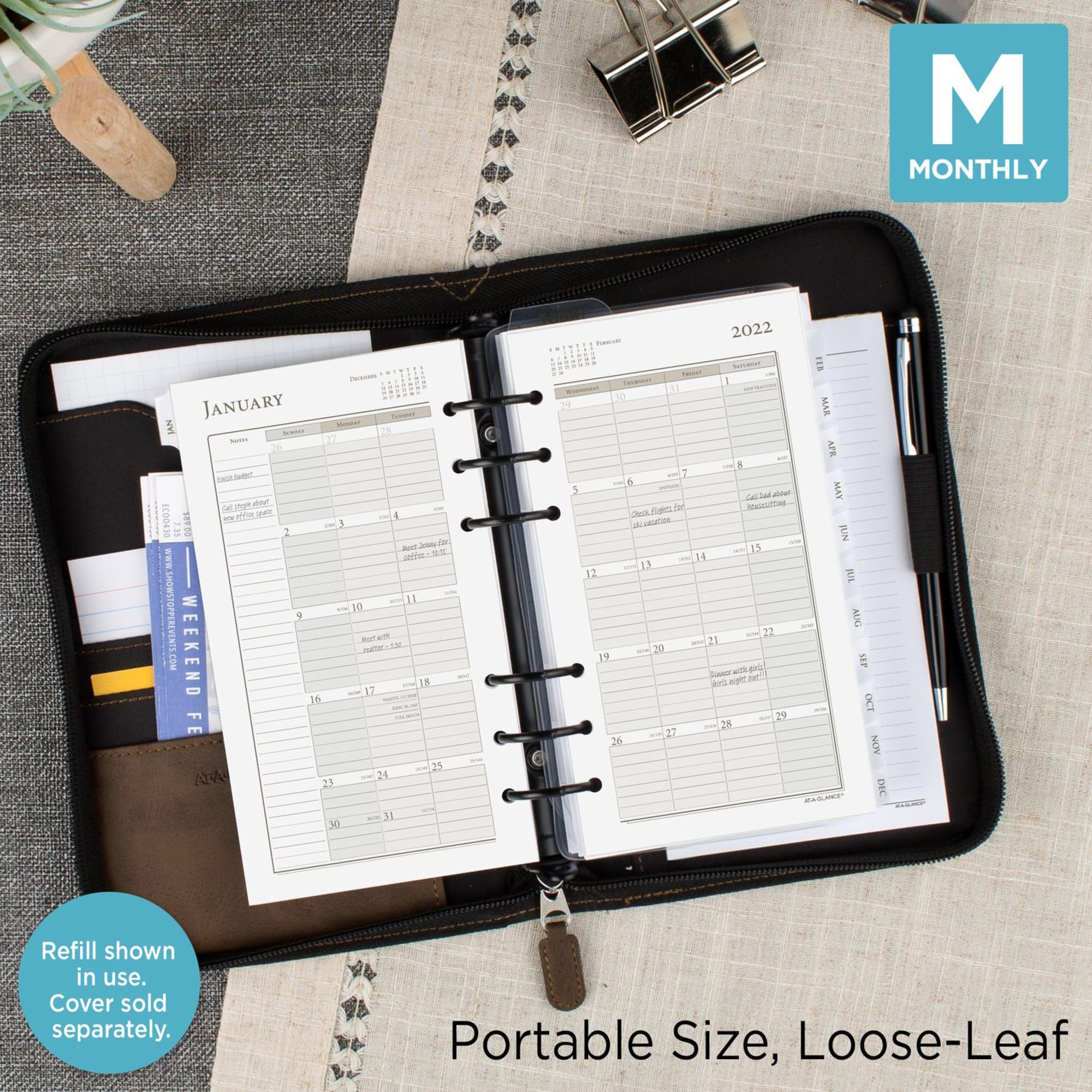2022 Weekly & Monthly Planner Refill by AT-A-GLANCE, 10831 DAY-TIMER, 3-3/4" x 6-3/4", Size 3, Portable Size, Loose-Leaf (471-285Y)
