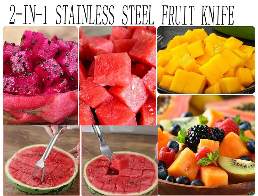 2024 New Watermelon Fork Slicer Cutter Slicer Tool, 2-in-1 Stainless Steel Fruit Cutter, Dual Head Watermelon Slicer Knife(2Pcs)