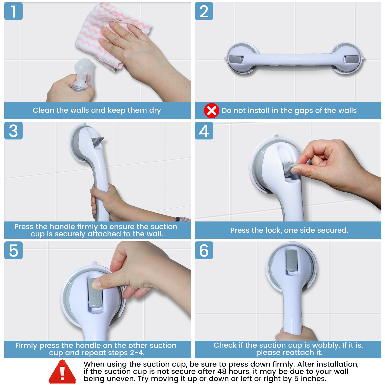 2 Pack Grab Bars for Bathtubs and Showers, Shower Handles for Elderly Seniors bar Bars Safety Elderly Suction 500 lbs Cup and Walls bathtubs Handicap