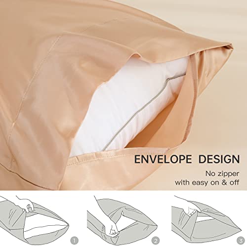 Acrafsman Satin Pillowcases for Hair and Skin King, Microfiber Silk Pillowcases 2 Pack, Shrinkage and Fade Resistant Pillow Covers Set of 2 with Envelope Closure King Size(Champagne, 20x40inches)