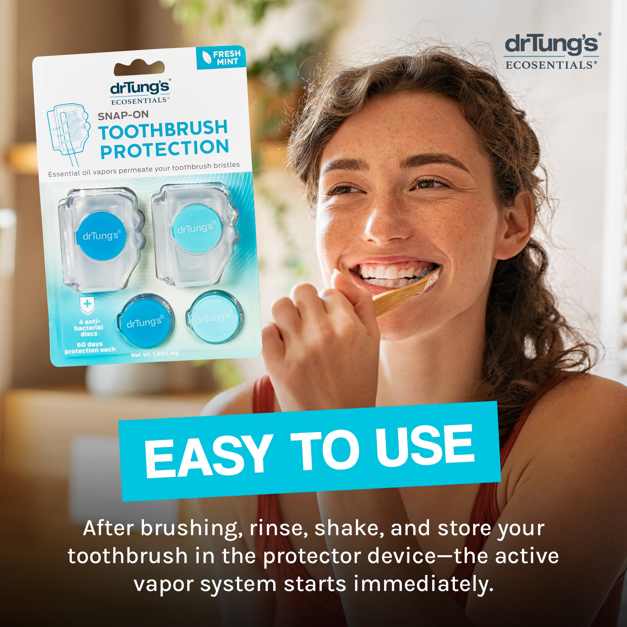 DrTung's Snap-On Toothbrush Protector, Releases Vapor from Essential Oils to Help Protect your toothbrush (2 Pack) (colors may vary)