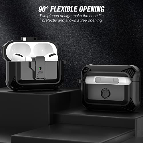 Maxjoy for AirPods Pro 2nd Generation Case Cover, AirPods Pro 2/Pro Protective Case with Automatic Magnetic Lock Shockproof Cover with Keychain Compatible with Apple Airpods Pro 2 2022/Pro 2019,Blacks