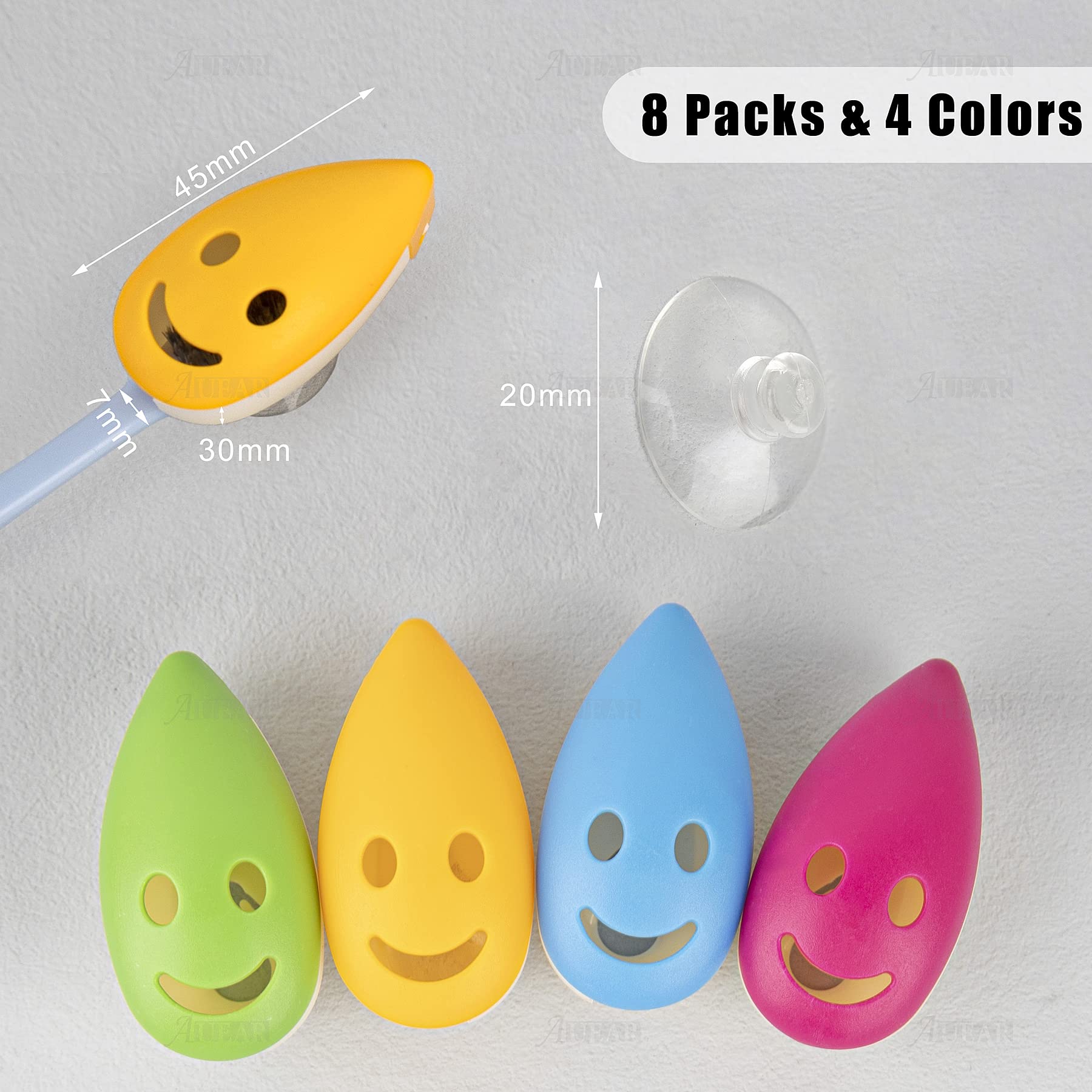 AUEAR, 8 Pack Happy Face Toothbrush Head Cover Cap with Suction Cup Cute Portable Protective Covers Case for Home Travel Outdoor Camping 4 Colors