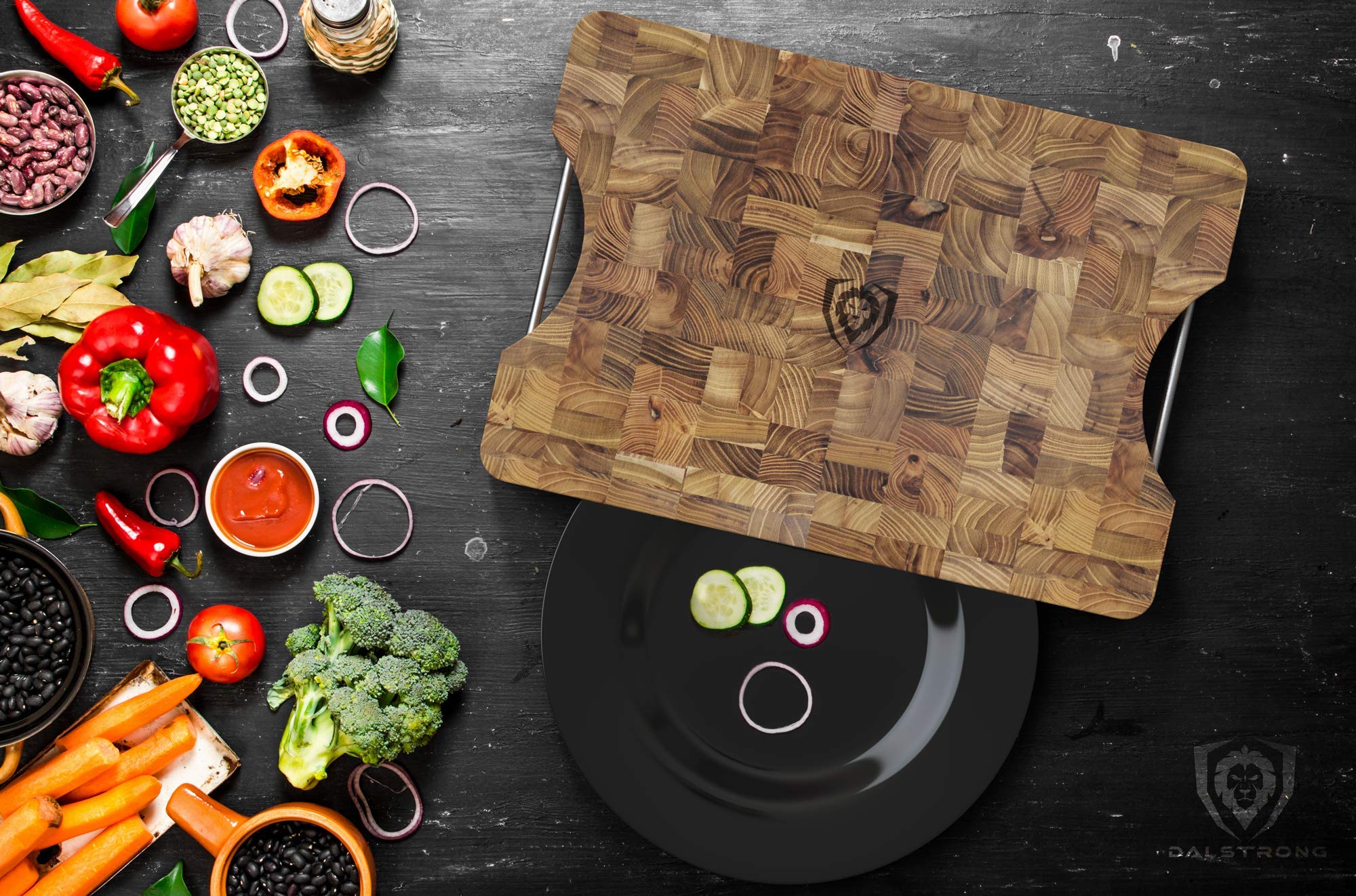 Dalstrong The Gladiator Series Elite 4-Piece Charcuterie & Cheese Knife Set Bundled with The Lionswood End-Grain Teak Cutting & Serving Board