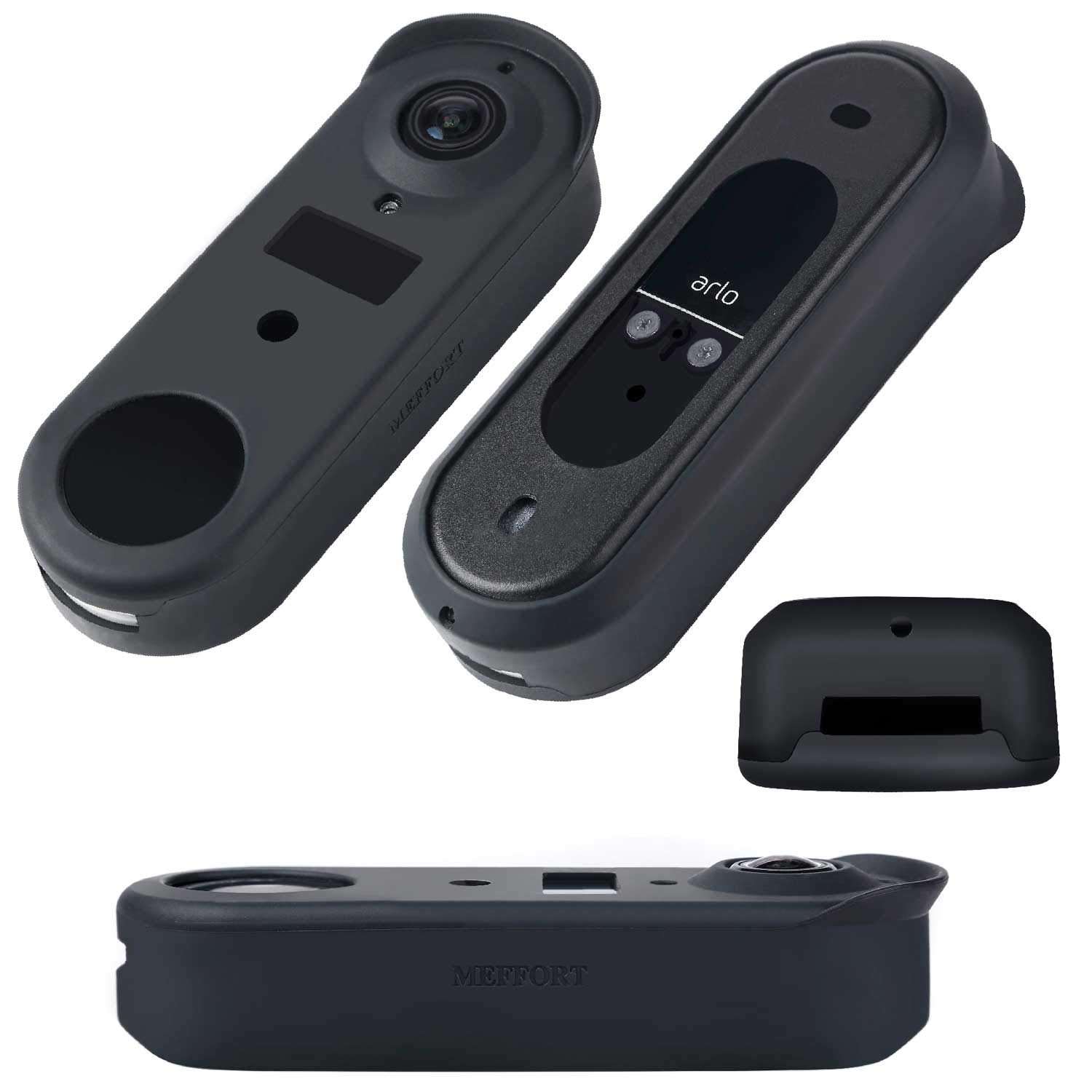 Silicone Skin Case Cover Sun Glare, UV & Weather Rain Protection Skins Cover Compatible with Arlo Essential Video Doorbell Wired - Black (1 Pack)