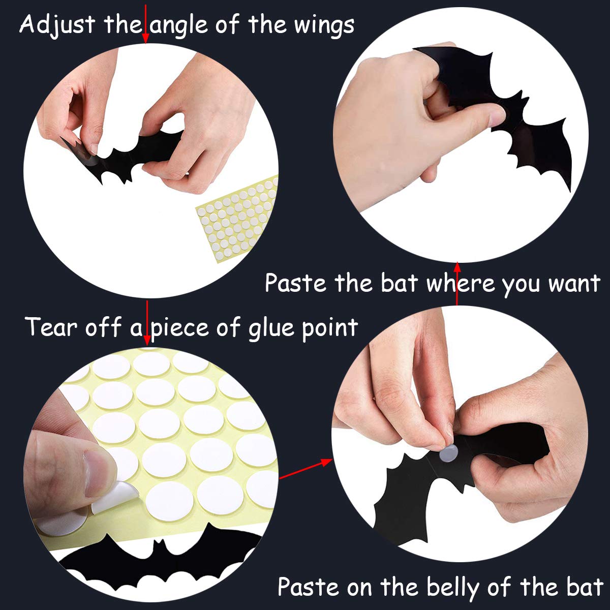Halloween Bats Wall Decals 56pcs Bat Wall Stickers Halloween 3D Bats for Wall Decoration 4 Size