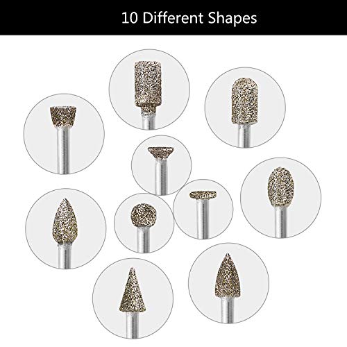 60 Grit 20Pcs ๐๐ถ๐ฎ๐บ๐ผ๐ป๐ฑ ๐๐๐ฟ๐ฟ ๐ฆ๐ฒ๐ - GOXAWEE Rotary Grinding Burrs Engraving Bits Set with 1/8-inch Shank, Diamond-Coated Stone Carving Accessories Bit Universal Fitment for Rotary Tools