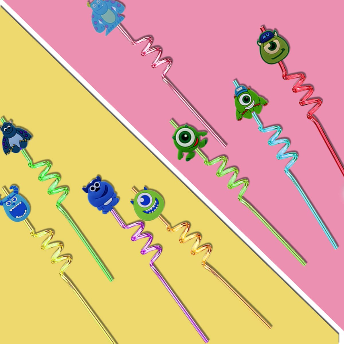 24Pcs Monsters Inc Birthday Party Supplies Reusable Drinking Straws,8 Designs Monsters Inc Party Favors with 2 Cleaning Brush