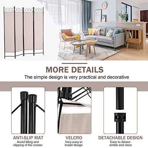 4 Panel 68" H Room Divider Partition Folding Steel Frame Screen Freestanding Privacy Divider Portable Breathable Partition Japanese-Inspired Oriental Shoji Screen Wall Divider for Home Office, Tan