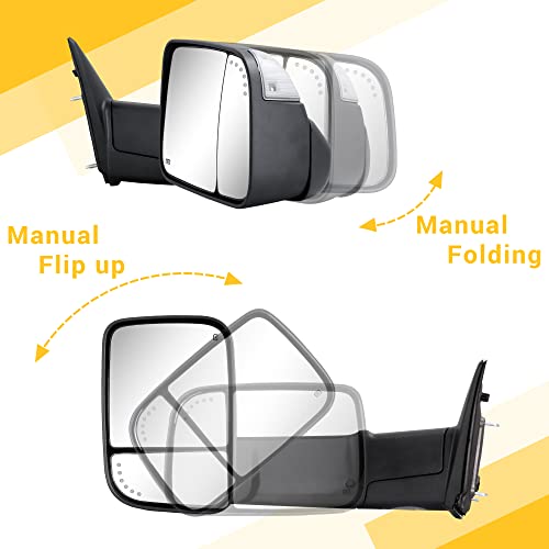 Sanooer Towing Mirrors Compatible with 2009-2018 Dodge Ram 1500, 2010-2018 Dodge Ram 2500 3500 with Power Glass Heated Turn Signal Light Puddle Lamp Temp Sensor Filpup Pair Set