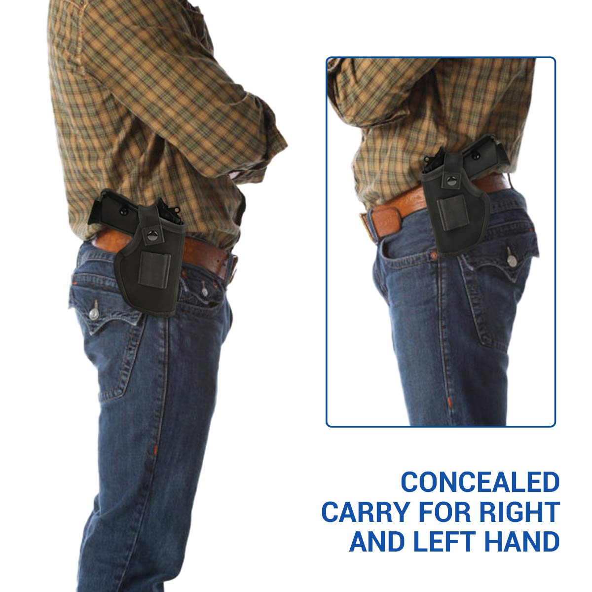 2 Pack Gun Holsters for Concealed Carry, Universal Inside Outside Waistband Holster w/ Magazine Pouch, IWB Belt Holster for Right & Left Hand, Fits Subcompact Compact Full Size Pistols