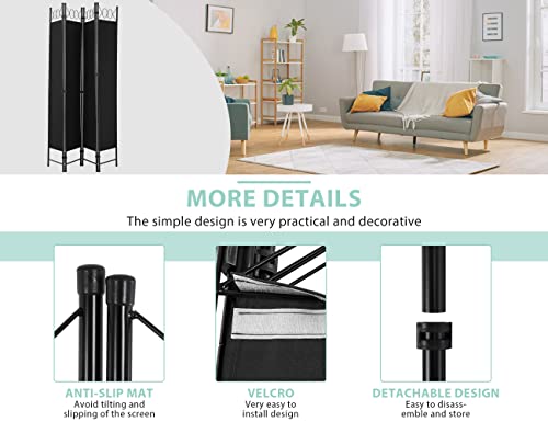 4 Panel, 6FT Room Dividers and Folding Privacy Screens, Freestanding Room Dividers with Steel Frame for Home Office Dorm Hotel Separation, Portable Wall Divider for Room Separation
