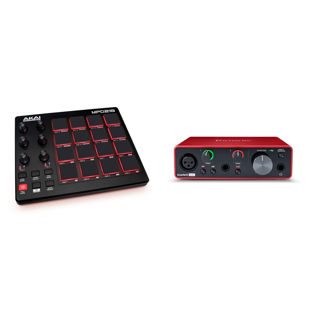 AKAI Professional MPD218 & Full Level Buttons and Production Software & Focusrite Scarlett Solo (3rd Gen) USB Audio Interface with Pro Tools | First
