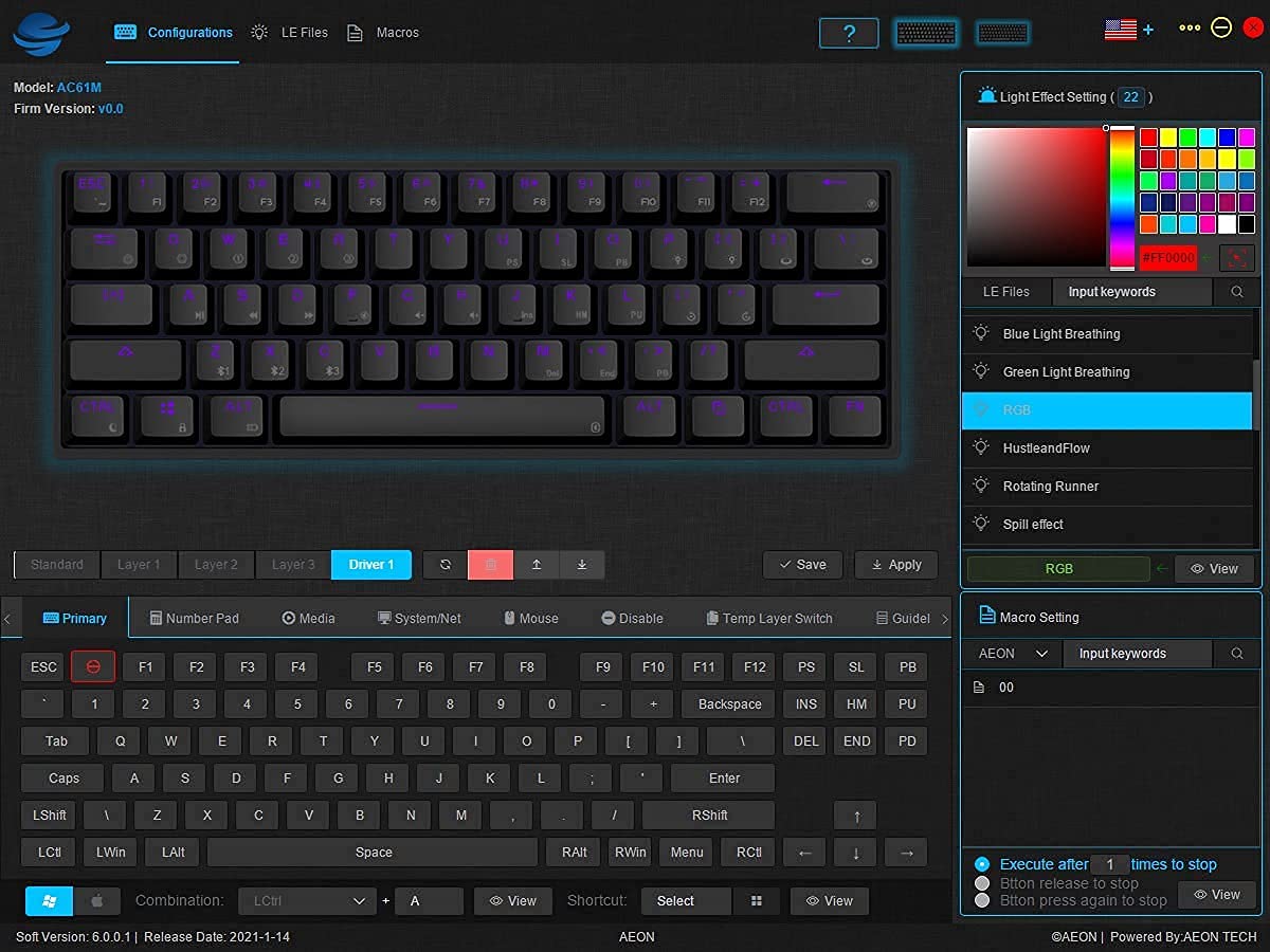 AG AC61M GK61 RGB Gaming Keyboard - 61 Keys Aluminum Case Two USB-C Ports PBT Keycap Hot Swappable Programmable for PC/Mac Gamer (Gateron Optical Blue, Black Color)