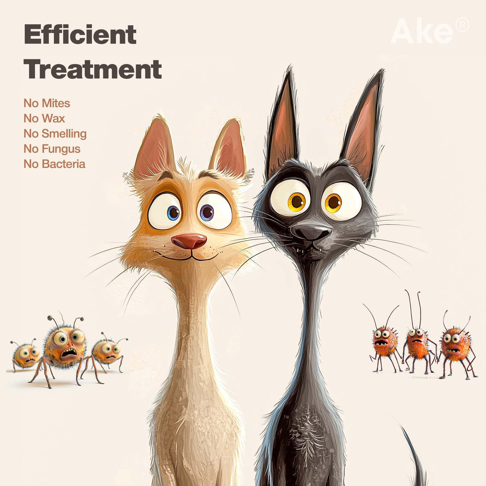 Ake® Dog Ear Cleaner Solution - Cat Ear Cleaner - Dog Ear Flush - Helps with Yeast, Wax, Dirt & Itchy Ear Canal - Dog Ear Wash - Otic Ear Solution for Dogs - Controlling Dog Ear Infections & Odor
