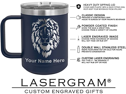 LaserGram 15oz Vacuum Insulated Coffee Mug, Military Helicopter 1, Personalized Engraving Included (Navy Blue)