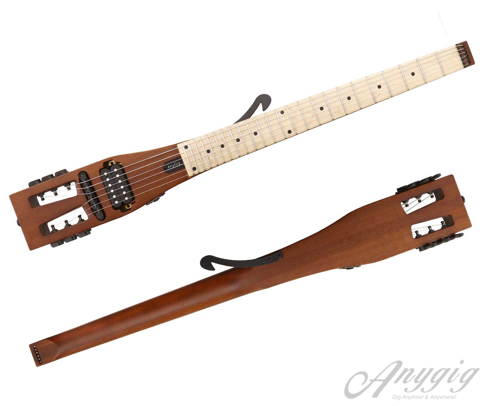 Anygig Electric Guitar Practice Portable Travel 82CM 1.6KG Brown Matte Sapele Mahogany 25.5" Full Scale with Gigbag Right Handed Gift Idea