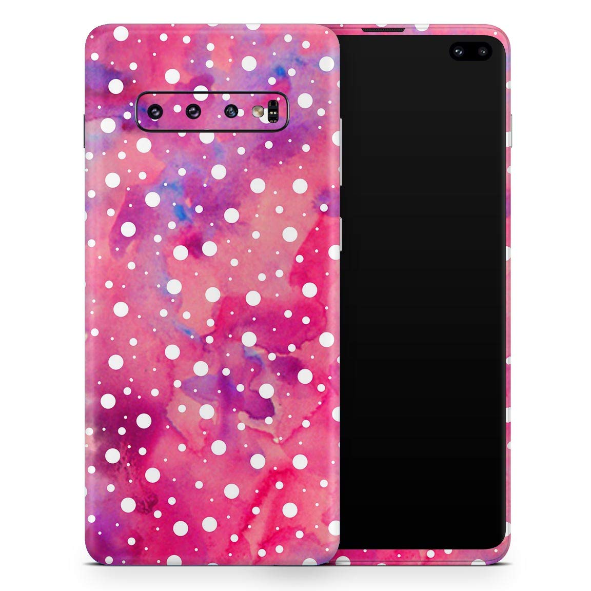 DesignSkinz White Polka Dots Over Pink Watercolor Grunge Protective Vinyl Decal Wrap Skin Cover Compatible with The Samsung Galaxy S20 (Screen Trim & Back Glass Skin)
