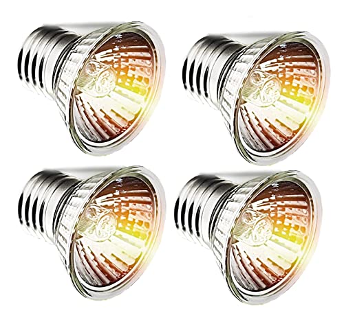 4-Pack 50W UVA+UVB Bulbs | Heat and Light for Reptiles and Amphibian Tanks, Terrariums and Cages | E27 Lamp Works with Various Lamp Fixtures