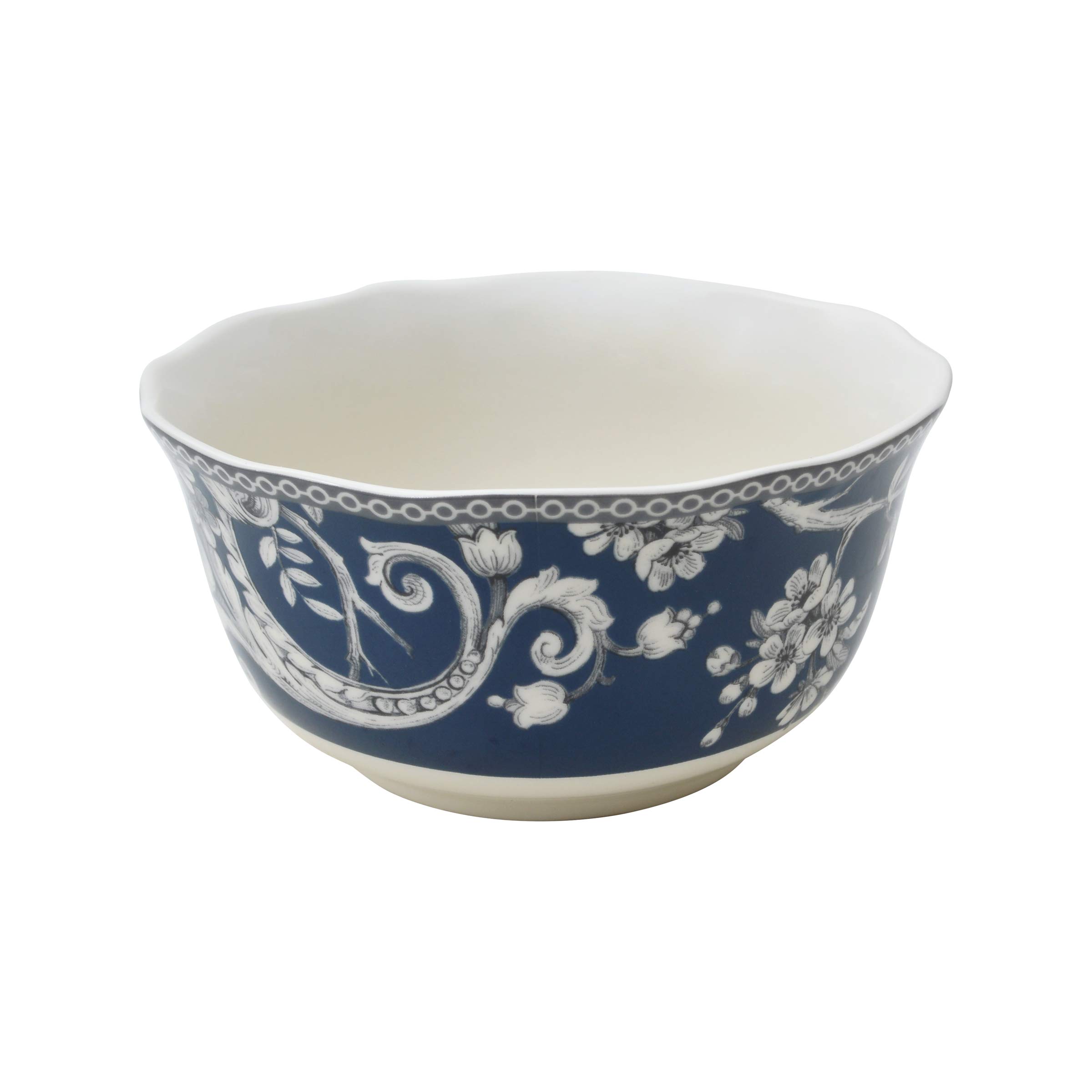 222 Fifth Adelaide 16-Piece Porcelain Dinnerware Set with Round Plates, Bowls, and Mugs, Dark Blue
