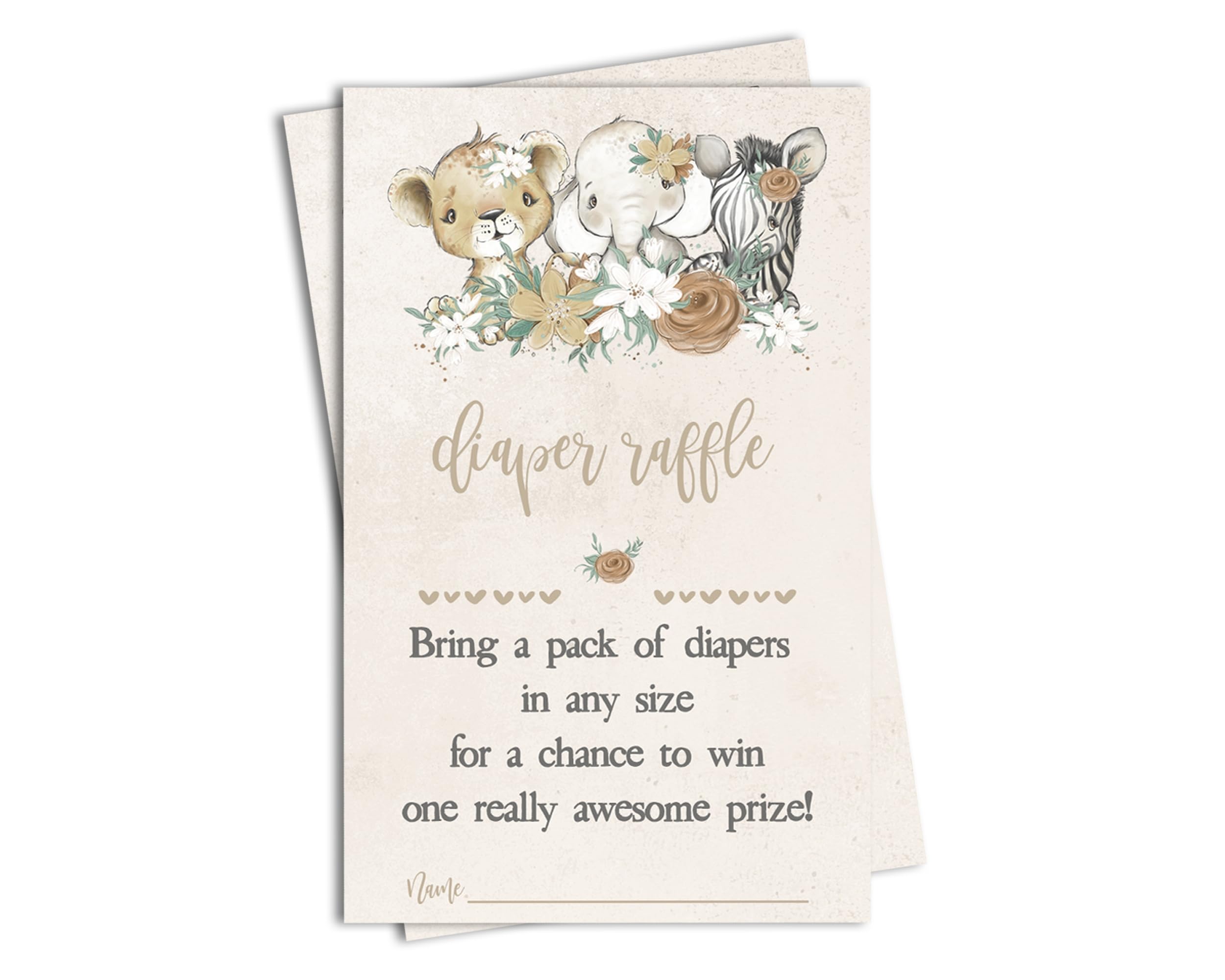 Paper Clever Party Flora Safari Diaper Raffle Tickets for Baby Shower Games, Invitation Insert Cards, 50 Pack