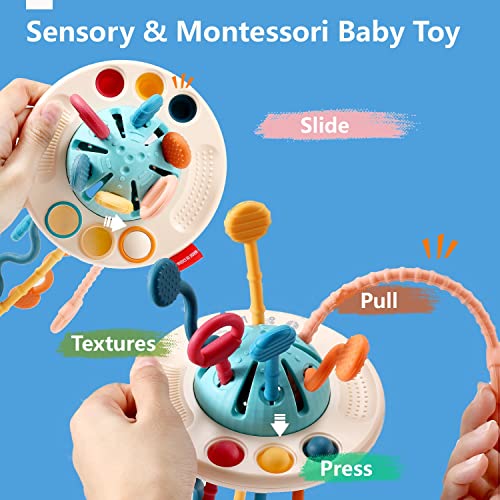 Baby Sensory Toys Montessori Activity - Infant 6 Months Learning Pull String 6-12 Girl Teething Chew Birthday Gift Age 1 Year Old Boy 0 2 3 4 5 7 8 9 10 11 UFO Pulling 18-24 Toddler Travel Essentials