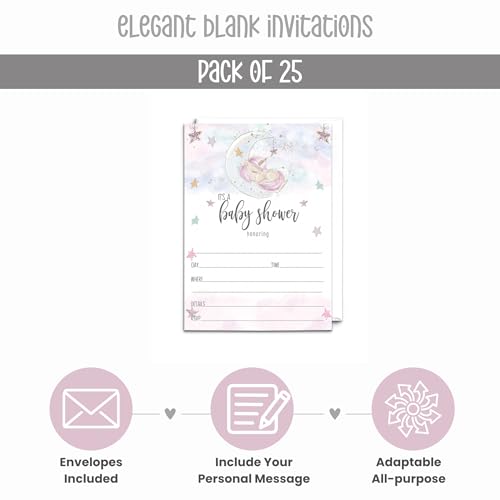 Paper Clever Party Unicorn Invitations with Envelopes - 25 Pack - 5x7 Blank Cards for Girls Baby Shower Handwrite Personalized Party Details - Rainbow Theme