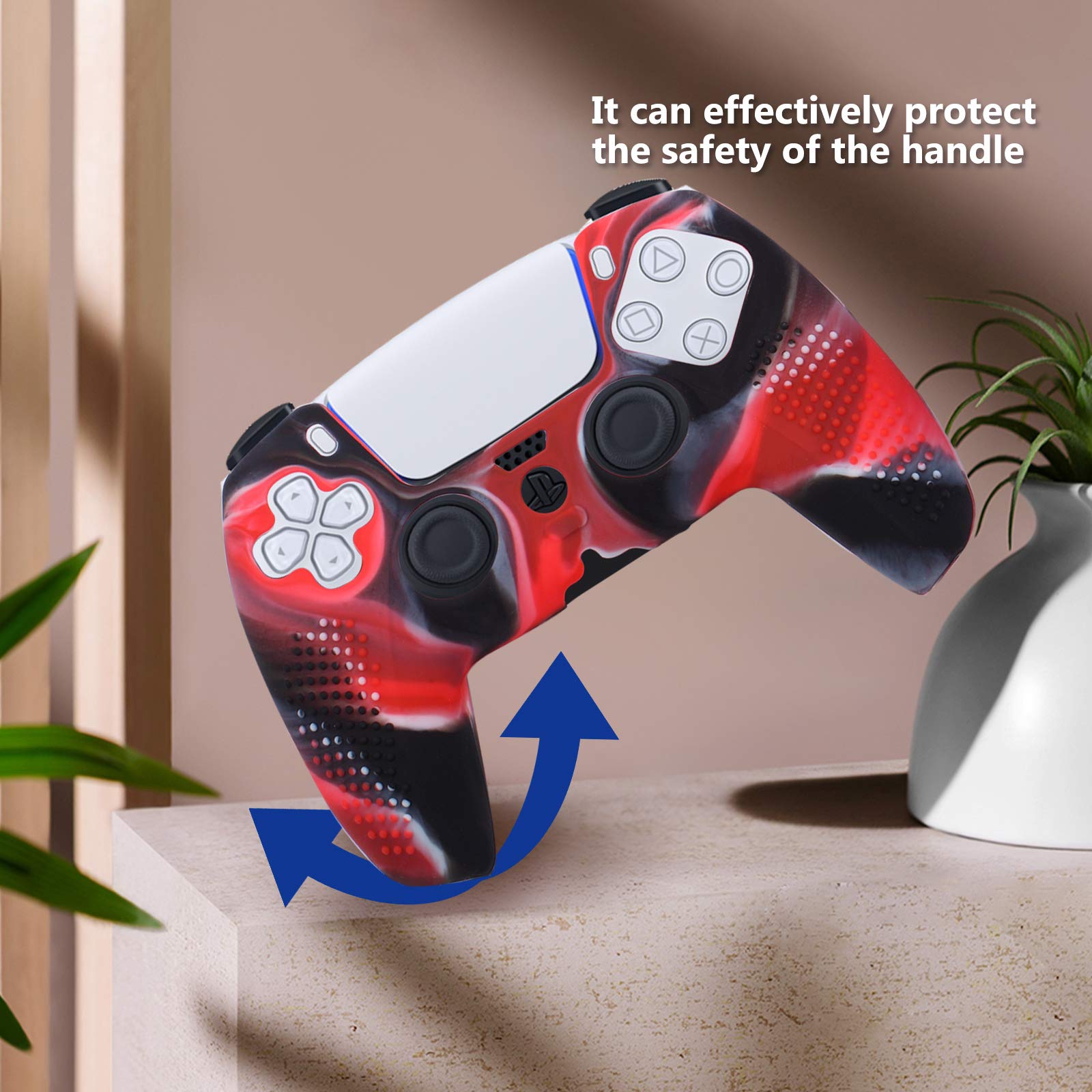 2 Pack PS5 Controller Grip Covers with 4 Thumb Stick Caps, Anti-skid Silicone Protective Cases for PlayStation 5 DualSense Wireless Controller with Silicone Joystick Caps in 2 Different Colors
