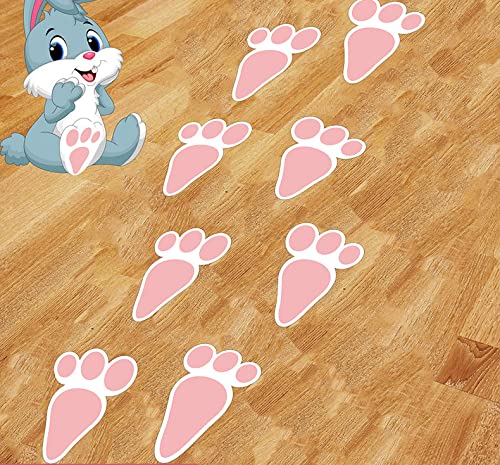 4 Sheet 56 Pieces Easter Stickers Bunny Paw Prints Carrots Rabbit Footprints Stickers Cute Festive Decals Decorations for Easter Floor Decoration and Egg Hunting Games