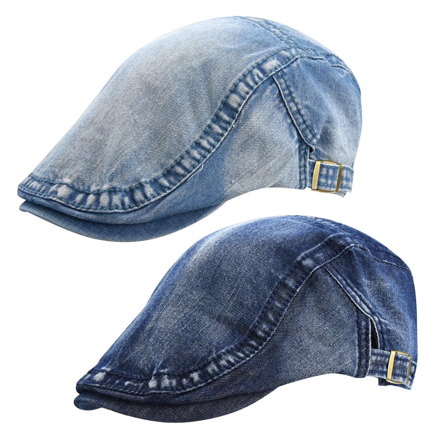 2 Pack Men's Flat Cap Adjustable Ivy Gatsby Newsboy Cabbie Hat for Men Women Blue (Deep Blue, Light Blue)