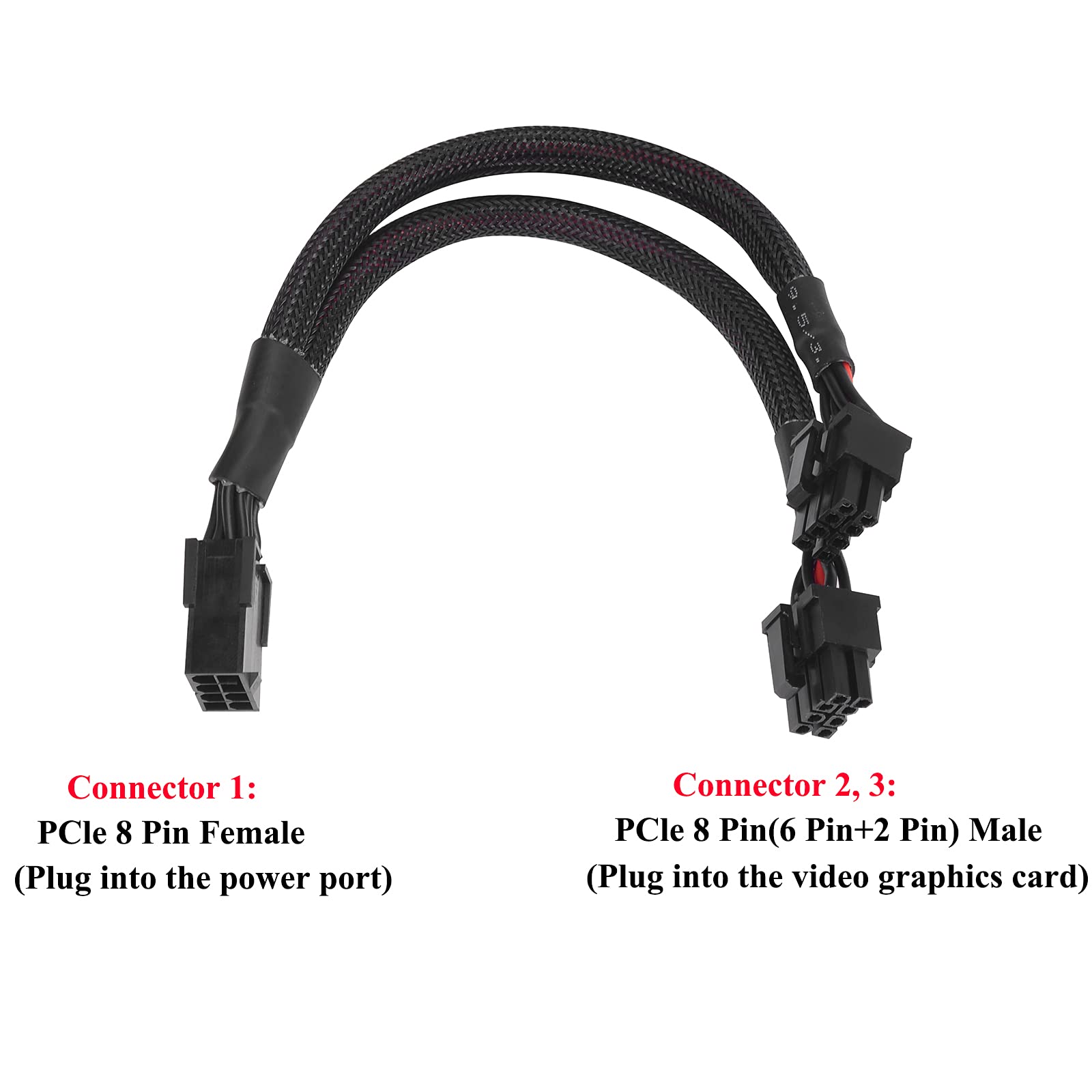 8-Pin PCIe Splitter Power Cable: GPU VGA PCI-e 8 Pin Female to Dual 8 (6+2) Pin Male Adapter PCI Express Power Supply 8Pin to Dual 6 Pin Extension Connector Y-Splitter with Sleeve 9 inch - 2 Pack