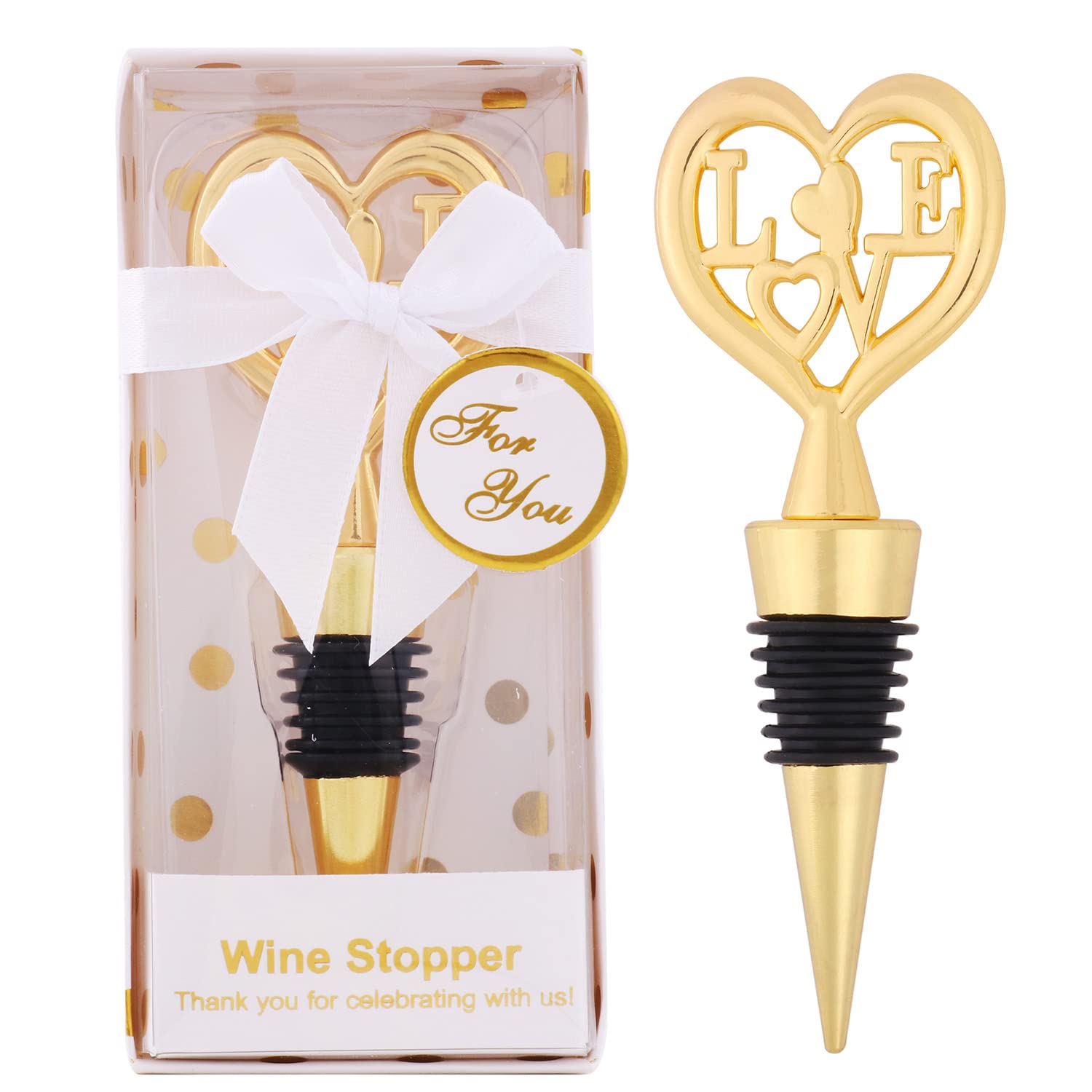 24PCS Wedding Anniversary Wine Bottle Stopper Bridal Souvenirs for Guests Love Wine Cork Plug for Girlfriend Valentine's Day Happy Birthday Return Gifts Holiday Party Supplies (Love Stopper,24)