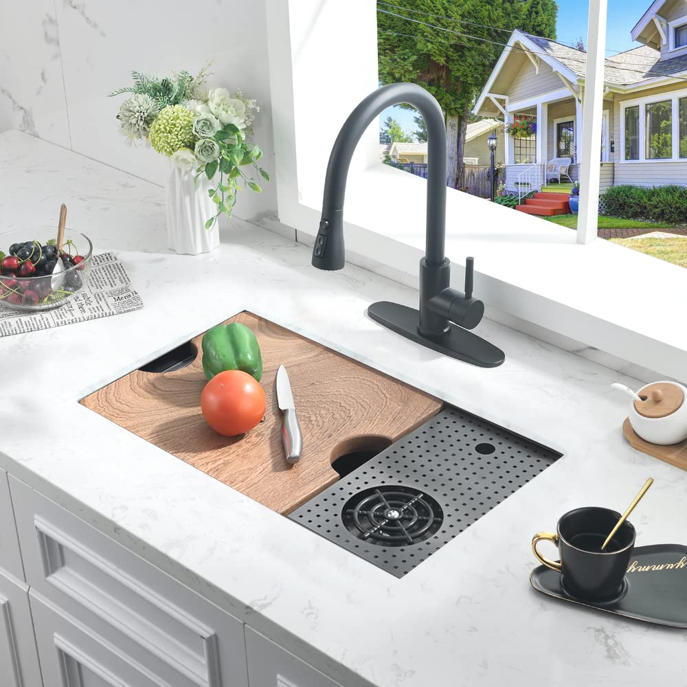23 Inch Black Undermount Bar Sink with Glass Rinser-Bokaiya 23x14 Black Stainless Steel Undermount Workstation Sink Bar Prep Sink 16 Gauge Single Bowl Undermount Kitchen Sink with Cup Washer
