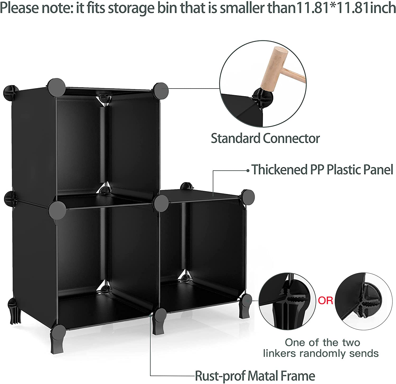 Anenz Cube Storage Shelves, DIY Plastic Cabinet Organizer - Unit for Closets Bedroom, Playroom, Living Room, Office, Dorm - Black (Set of 3)