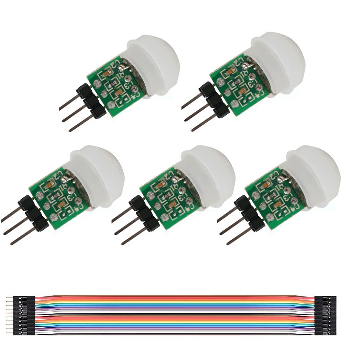 DAOKI 5PACK IR Human Sensor AM312 Mini Detector Module HC-SR312 Pyroelectric Infrared PIR Motion Automatic Detector DC 2.7 to 12V for Arduino 2 A1U2 with Dupont Wire