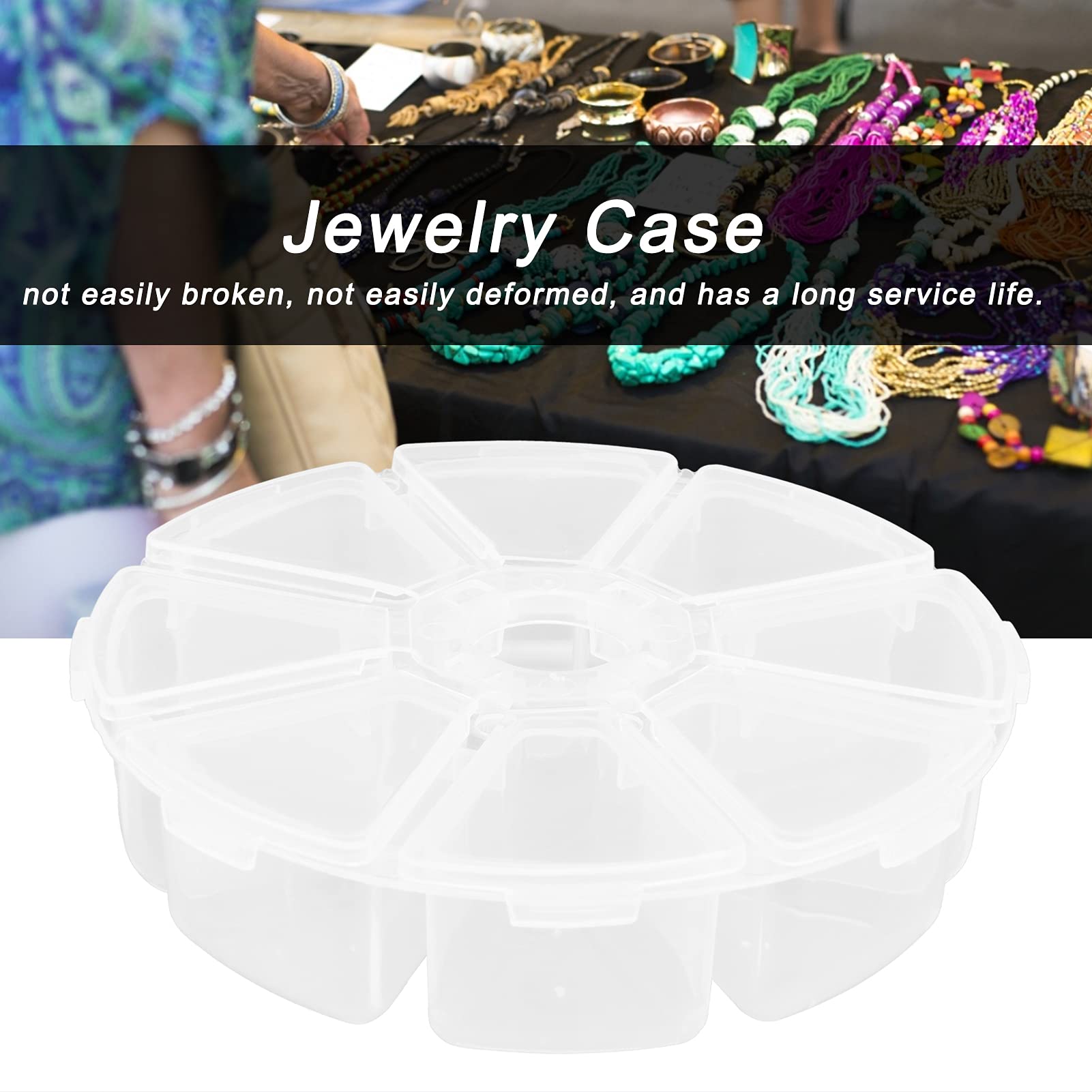 Agatige 8 Grids Storage Jewelry Box, Plastic Material Round Storage Containers Craft Storage for Hand‑Made Loose Beads