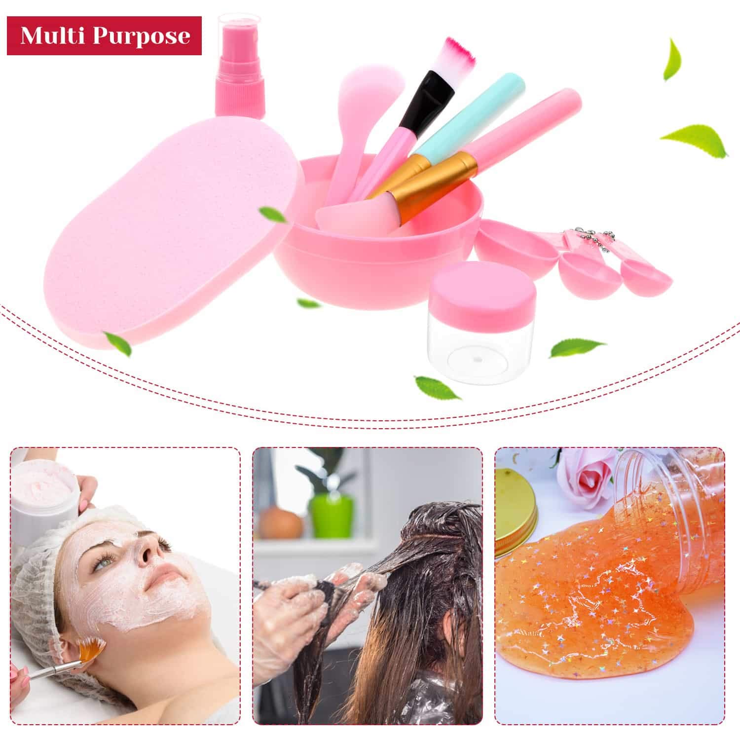 anezus 11 Pcs DIY Facial mask Mixing Tool Kit with Bowl Stick Spatula Silicone Brush Spray Bottle Puff Soaking Bottle Gauges (Pink)