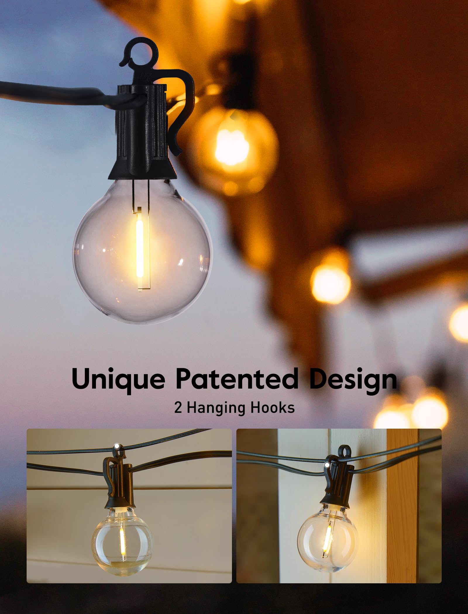 2 Pack 25FT Outdoor String Lights, Globe Patio Lights with 12+1 LED G40 Plastic Shatterproof Bulbs, Waterproof Connectable Edison Hanging Lights, Backyard Lights for Balcony Gazebo Garden Party Decor