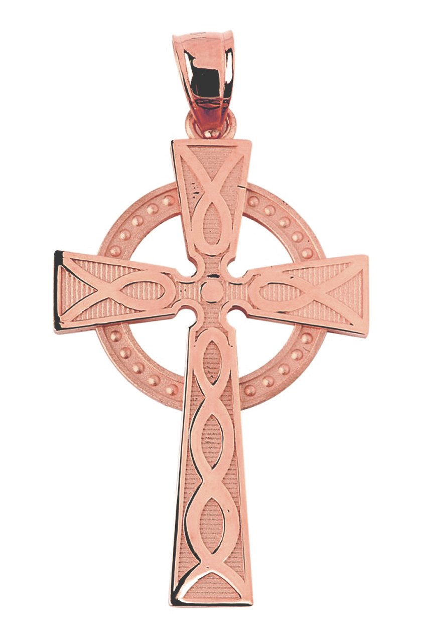 14K Rose Gold Celtic Cross Charm Necklace Pendant