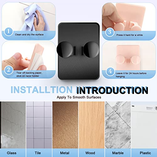 4 Pack Razor Holder for Shower Wall Mount, Adjustable Waterproof Self Adhesive Shaver Holders, Razor Holder Compatible with Most of Shavers, for Key, Plug, Makeup Brush, Bathroom Kitchen Organizer