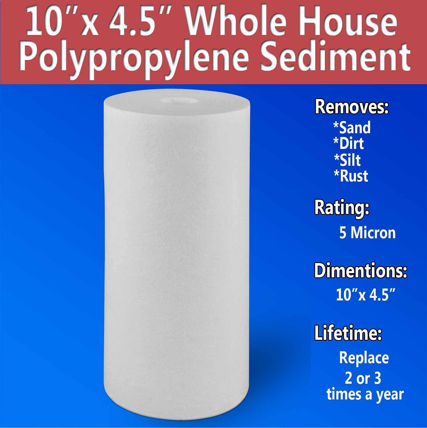 2 High Capacity Coconut Shell Carbon Block & 2 Big Polypropylene Sediment 5 Micron 4.5" x 10" Water Filter Cartridges for Universal Whole House System COMPATIBLE WITH: FC15BX4, 155358-43, DGD-5005-10